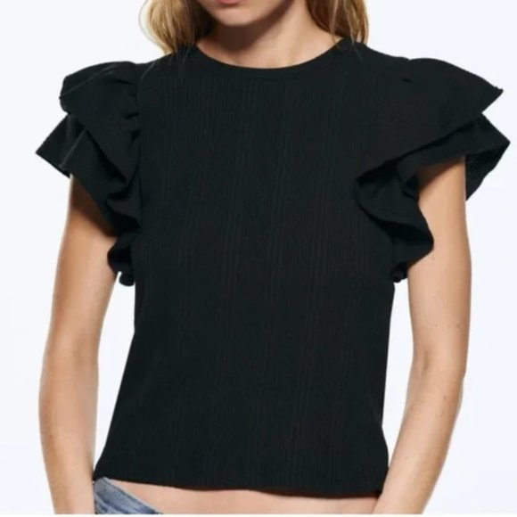 Zara | Tops | Zara Ruffle Sleeve Top | Poshmark